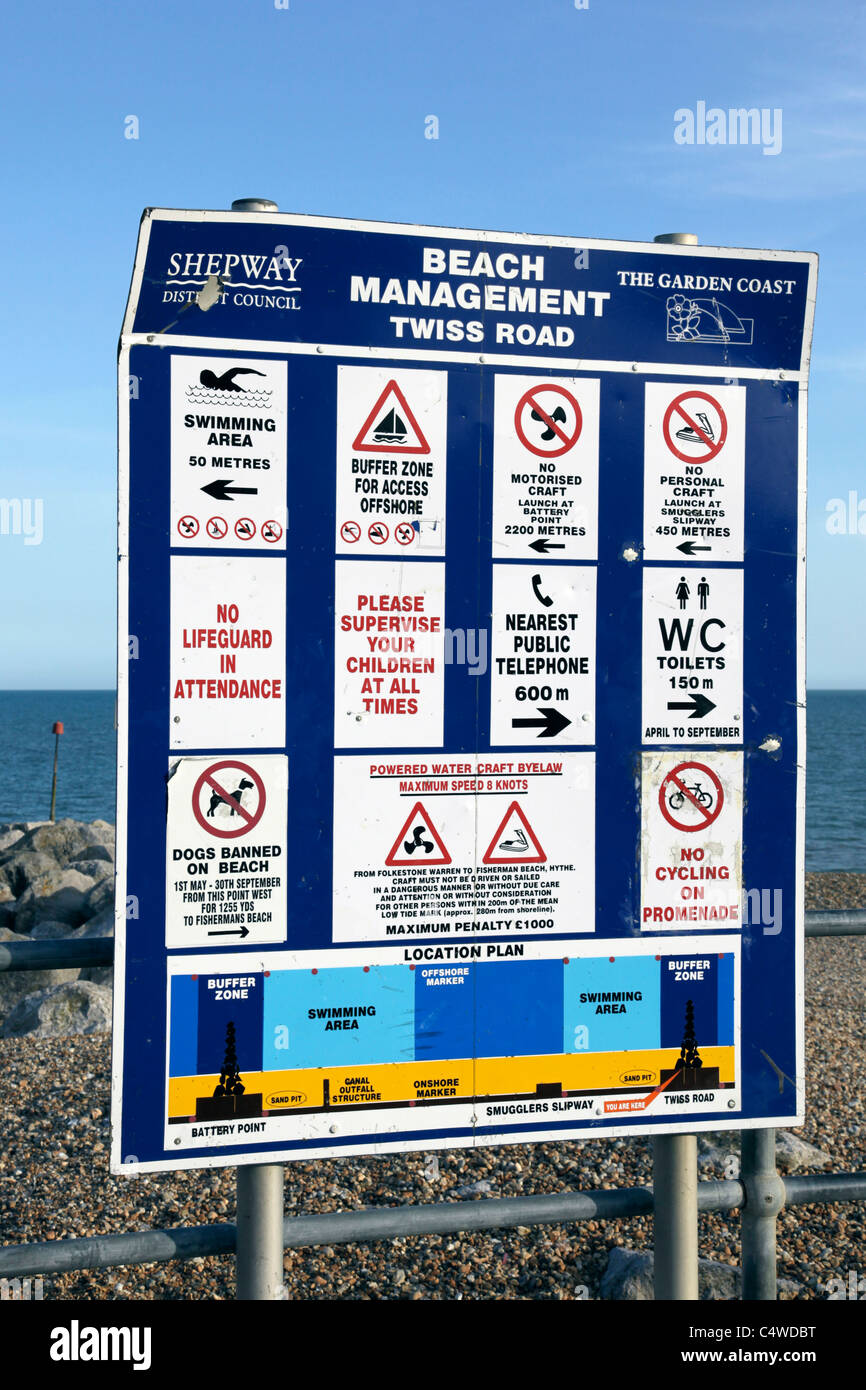 Beach management sign Twiss Road Hythe Kent Stock Photo - Alamy