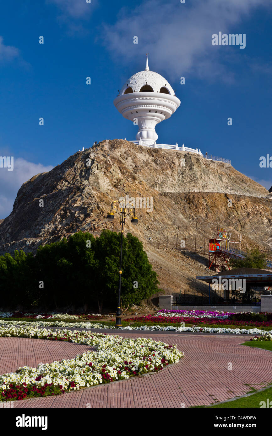 An incense burner landmark on a hilltop overlooking Muscat, Oman Stock ...
