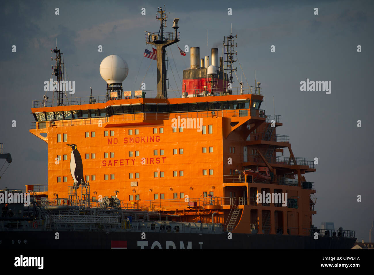 No Smoking sign on a fuel oil ship in Port Exxon in the New York and ...