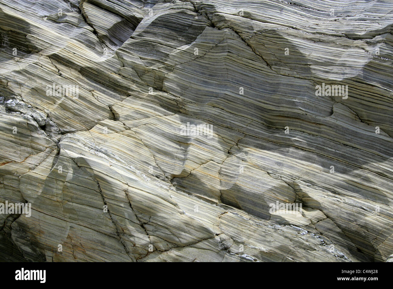 Beautifully Striated Granite Rocks in the Cliffs, Porthleven Beach ...