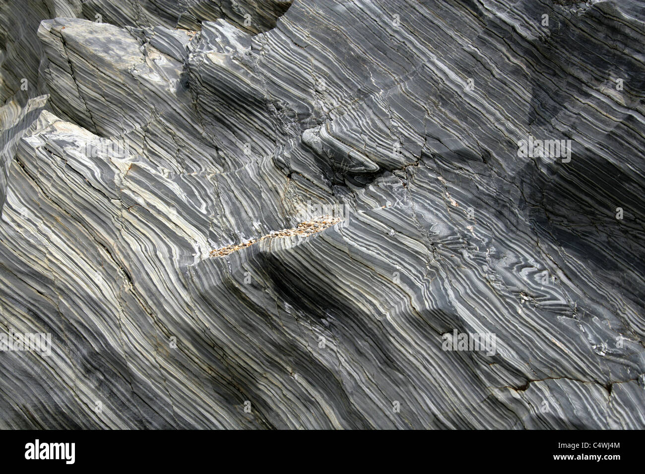 Beautifully Striated Granite Rocks in the Cliffs, Porthleven Beach ...