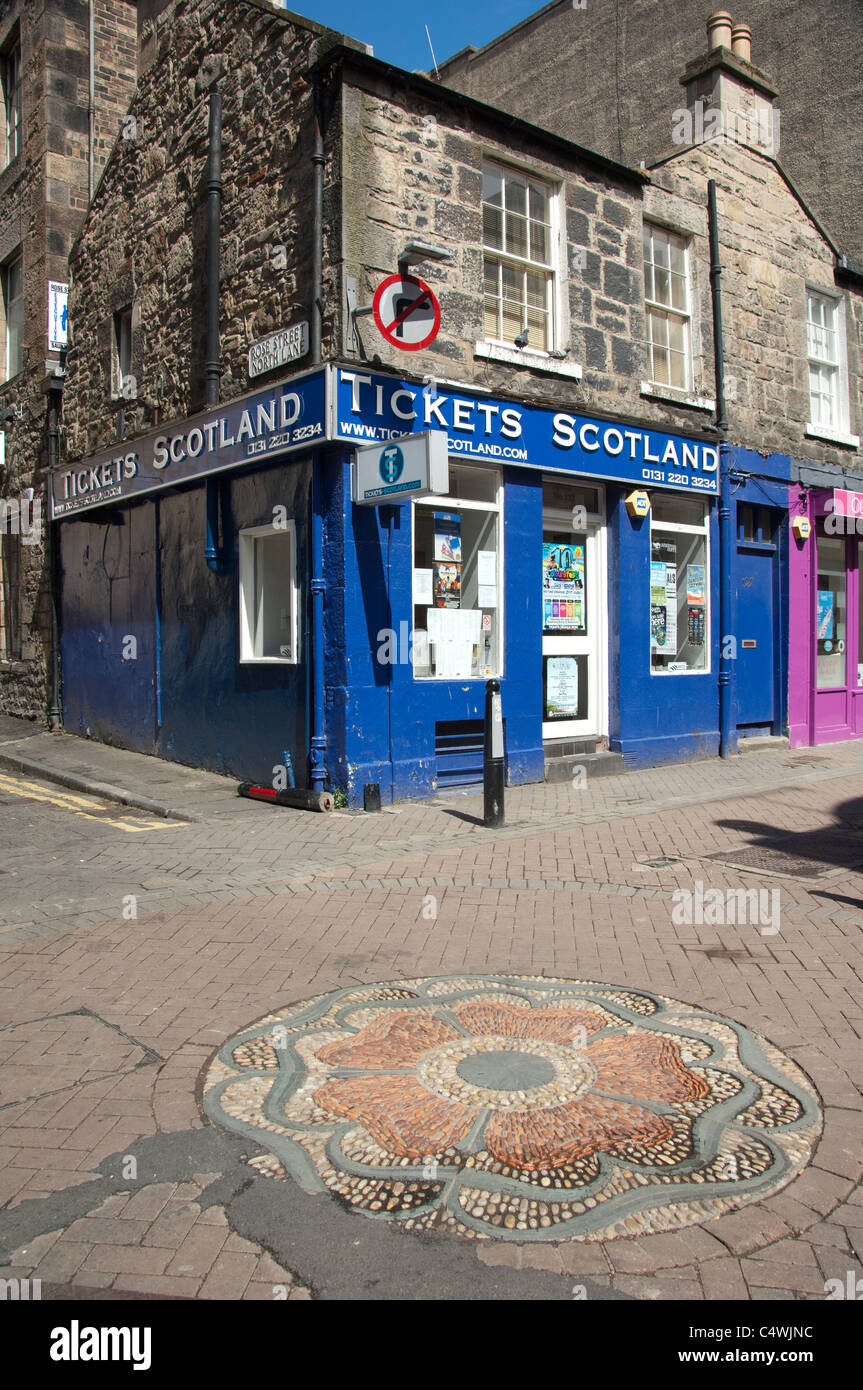 Scotland, Edinburgh. Historic Rose Street, with stone mosaic rose ...
