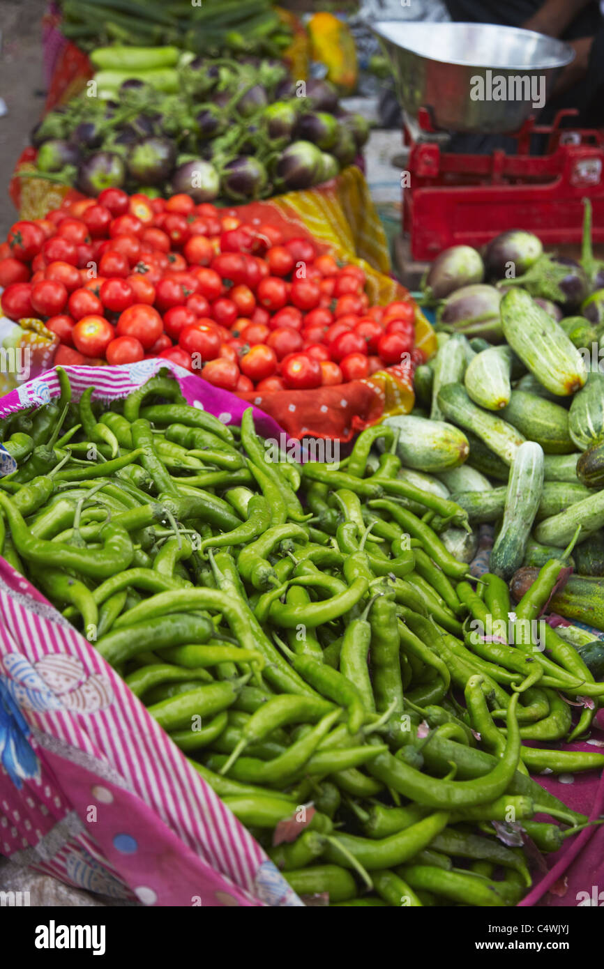 Fresh produce at vegetable market, Bundi, Rajasthan, India Stock Photo ...