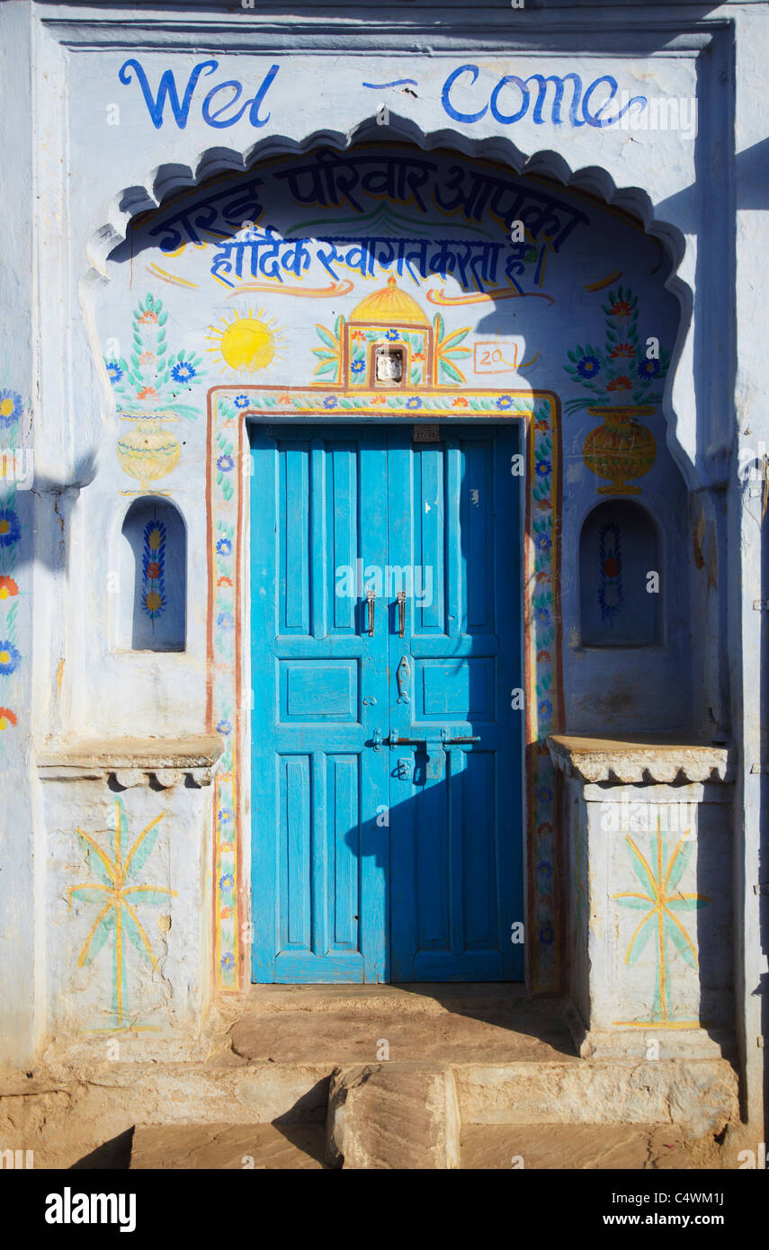 Doorway of Brahmin-blue house, Bundi, Rajasthan, India Stock Photo - Alamy