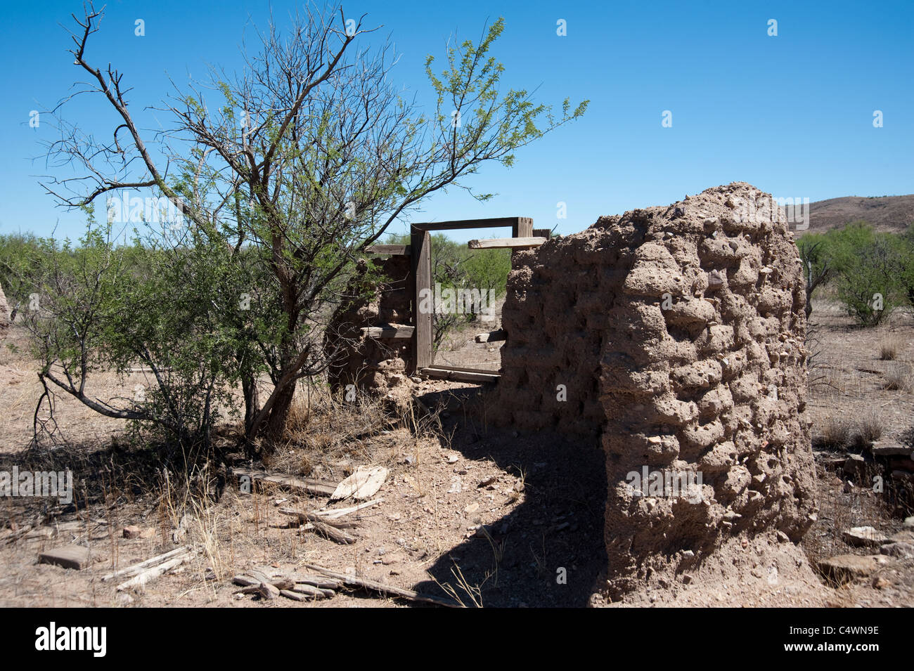 Adobe ranch house ruins in the Sonoran desert. This structure was part ...