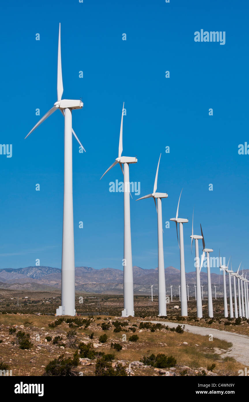 USA,California,Palm Springs,Wind turbines against blue sky Stock Photo ...