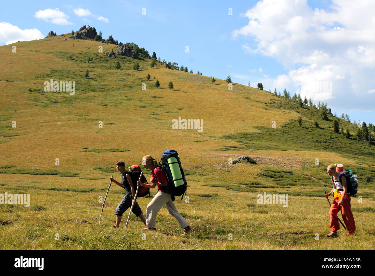 Hiking across the Atlai Mountains Stock Photo - Alamy