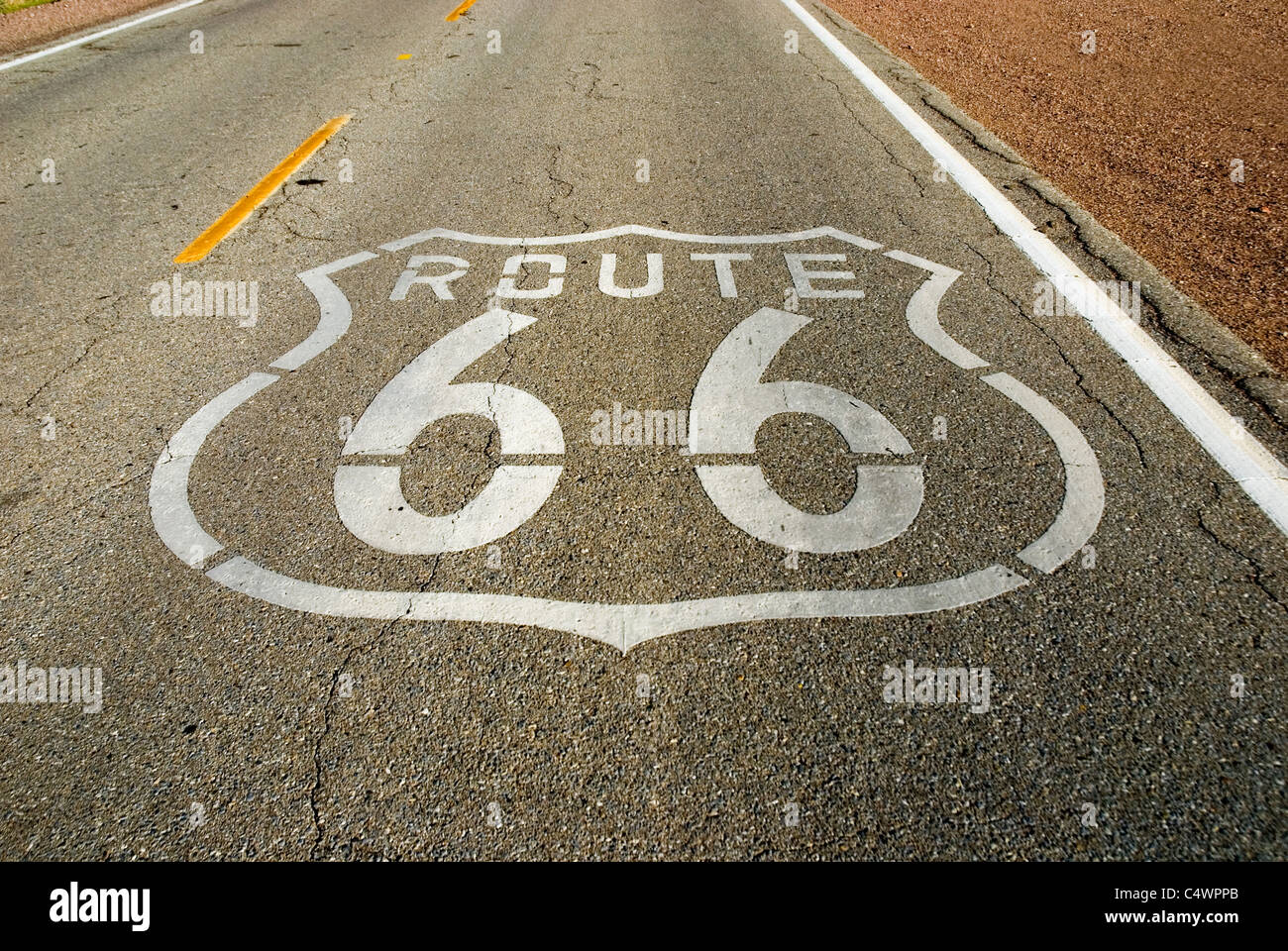 Painted road markers on Route 66 Stock Photo - Alamy