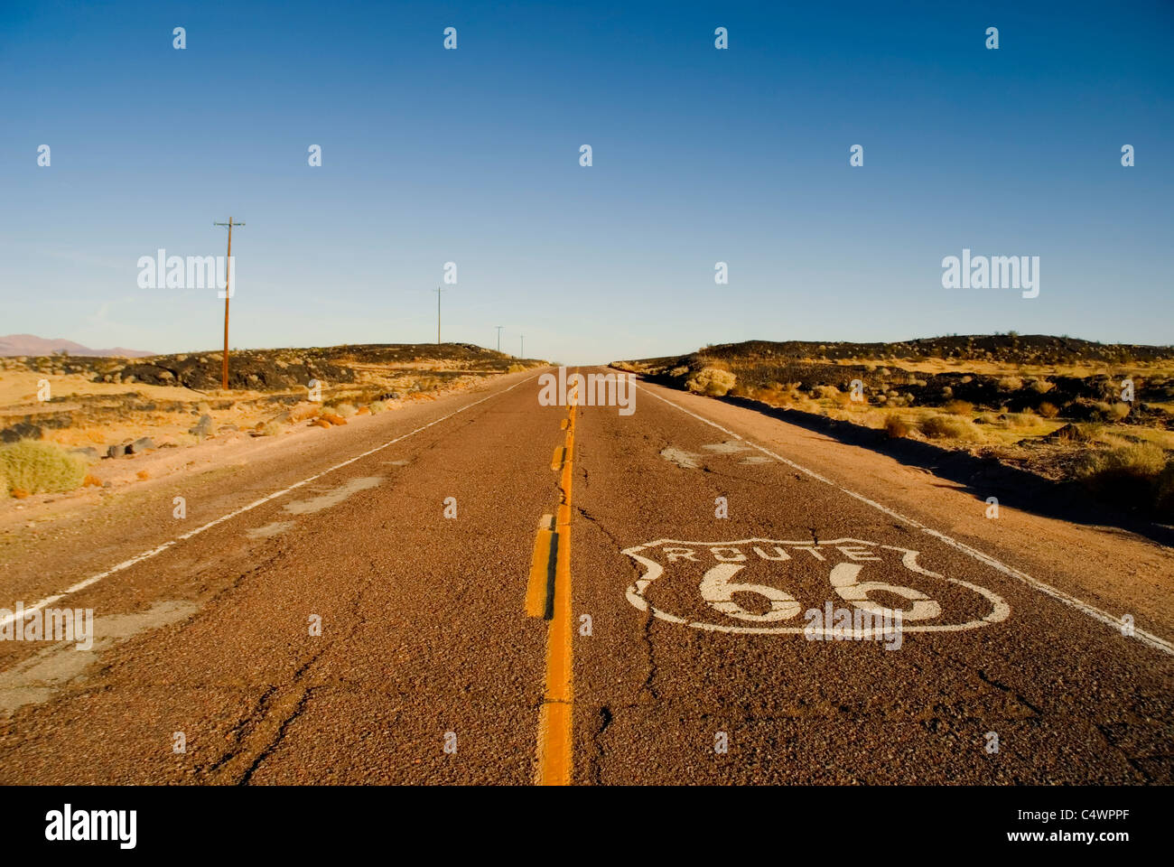 Painted road markers on Route 66 Stock Photo - Alamy