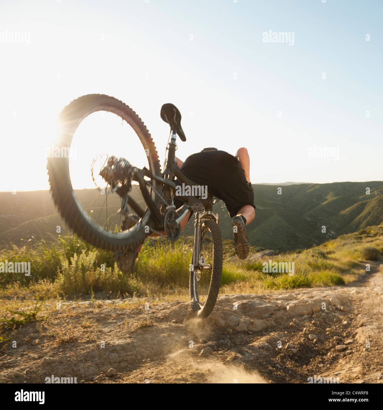 USA, California, Laguna Beach, Mountain biker falling of his bike Stock ...