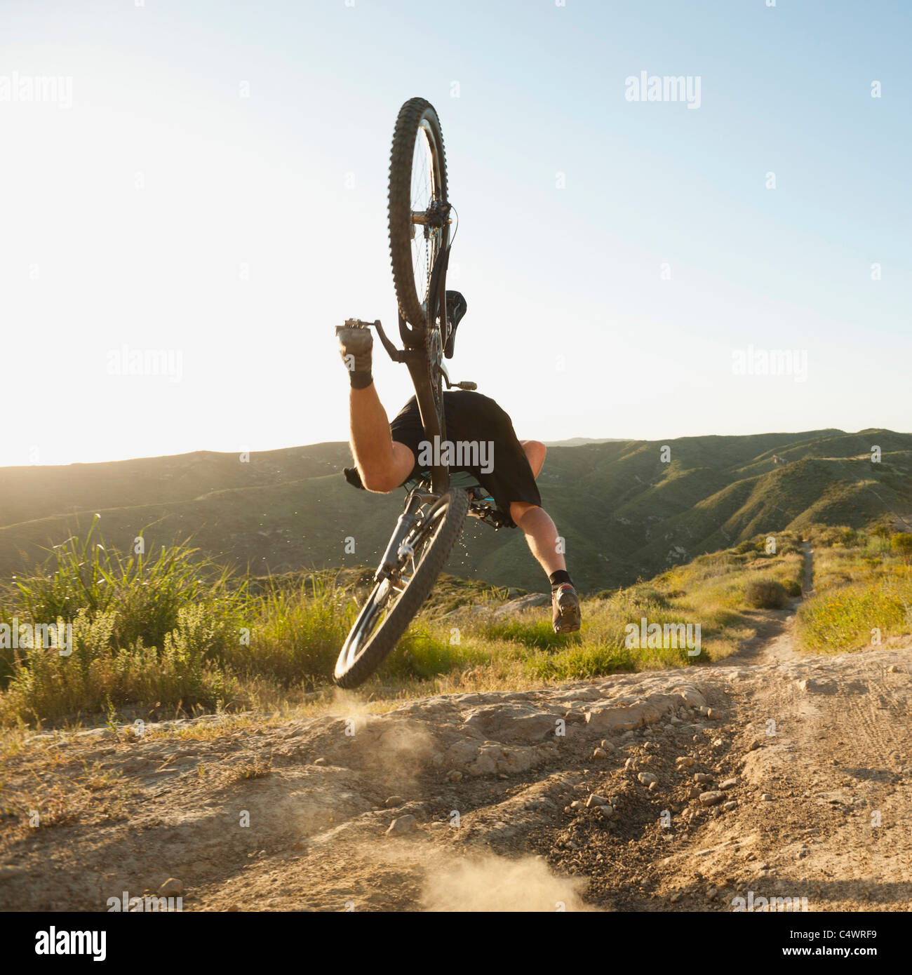 USA, California, Laguna Beach, Mountain biker falling of his bike Stock ...