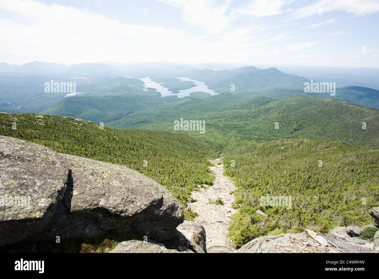 USA, New York State, View of Adirondack Mountains with Lake Placid in ...