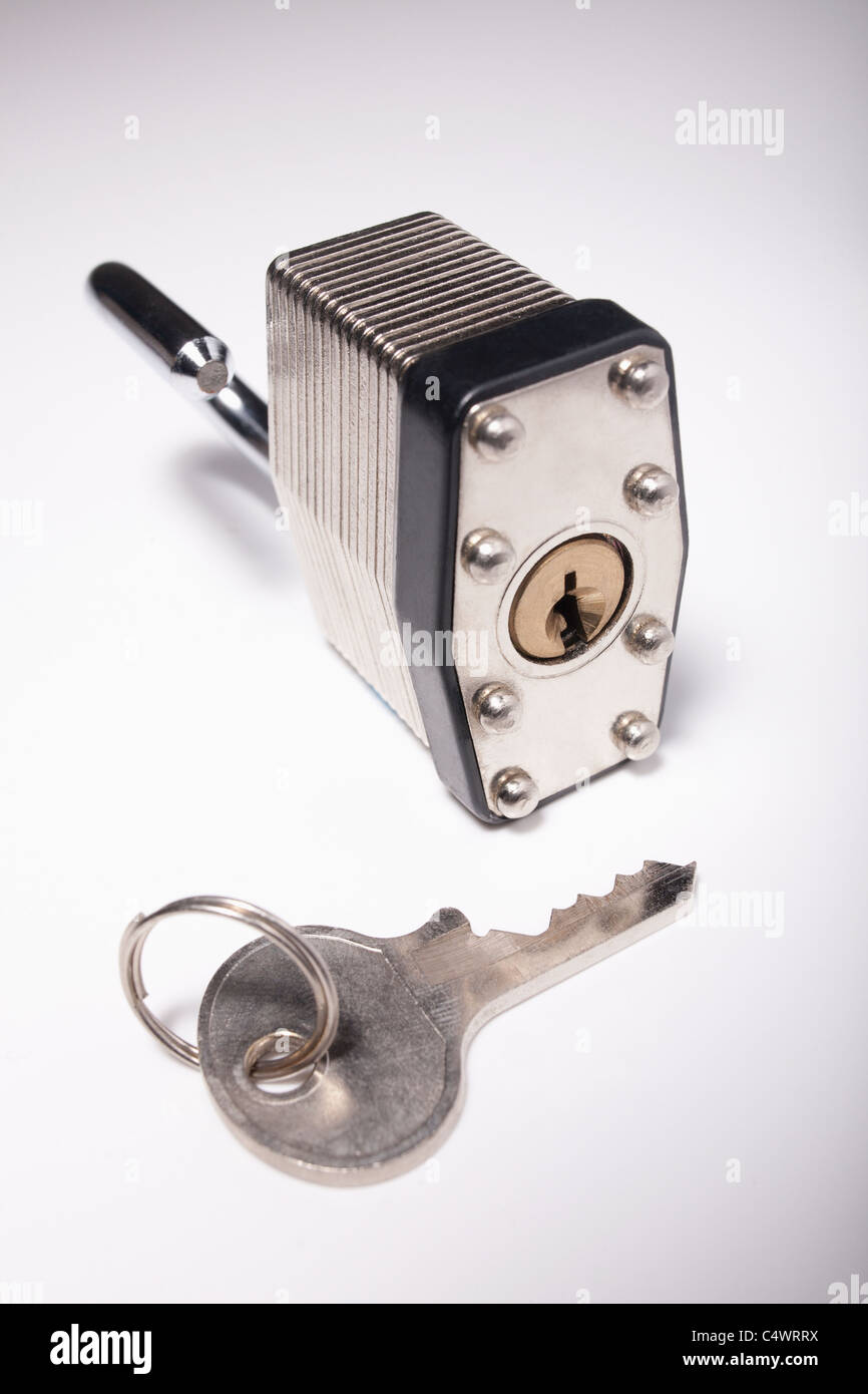 Close-up studio shot of silver padlock and key Stock Photo - Alamy