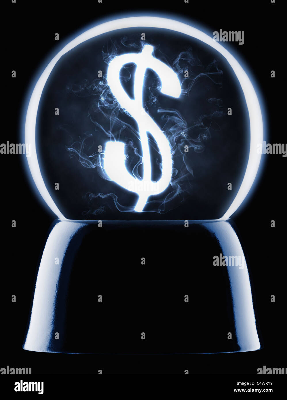 Studio shot of crystal ball showing dollar symbol Stock Photo - Alamy