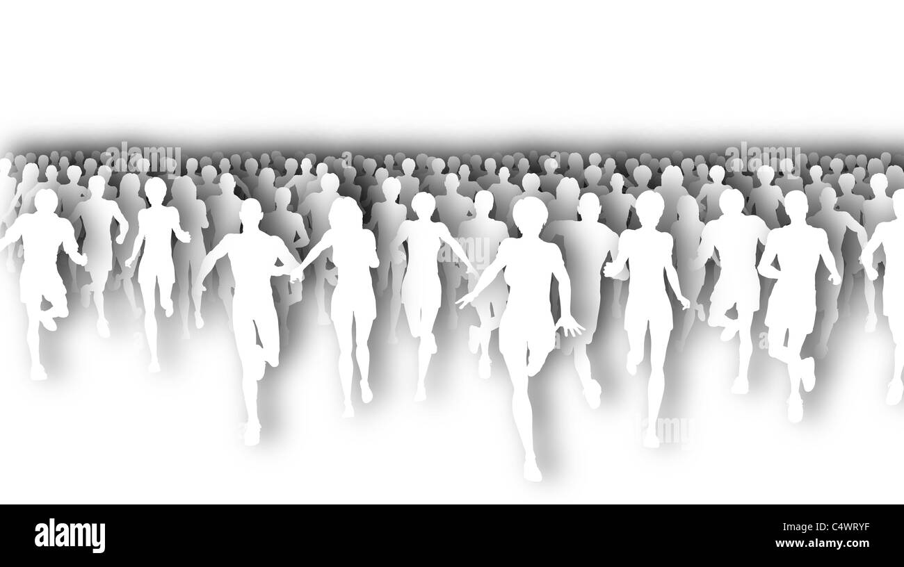 Illustration of a large group of people running with drop shadows Stock ...