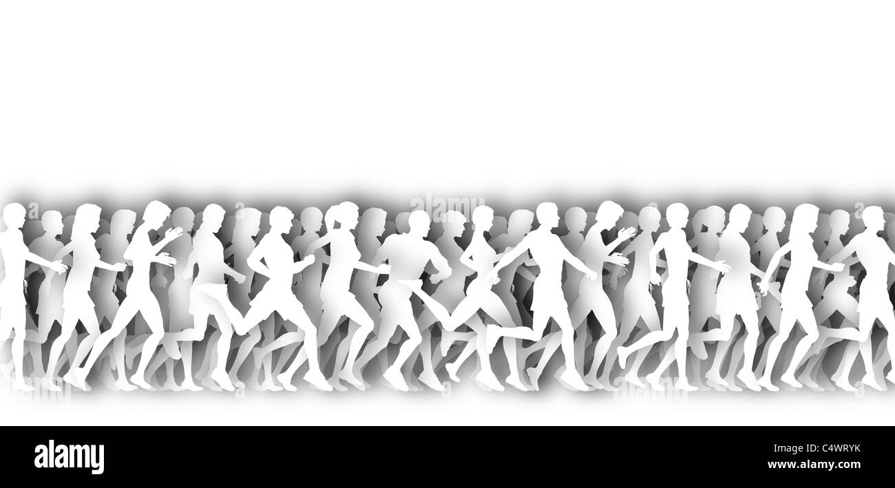 White illustration of many people running with drop shadows Stock Photo ...