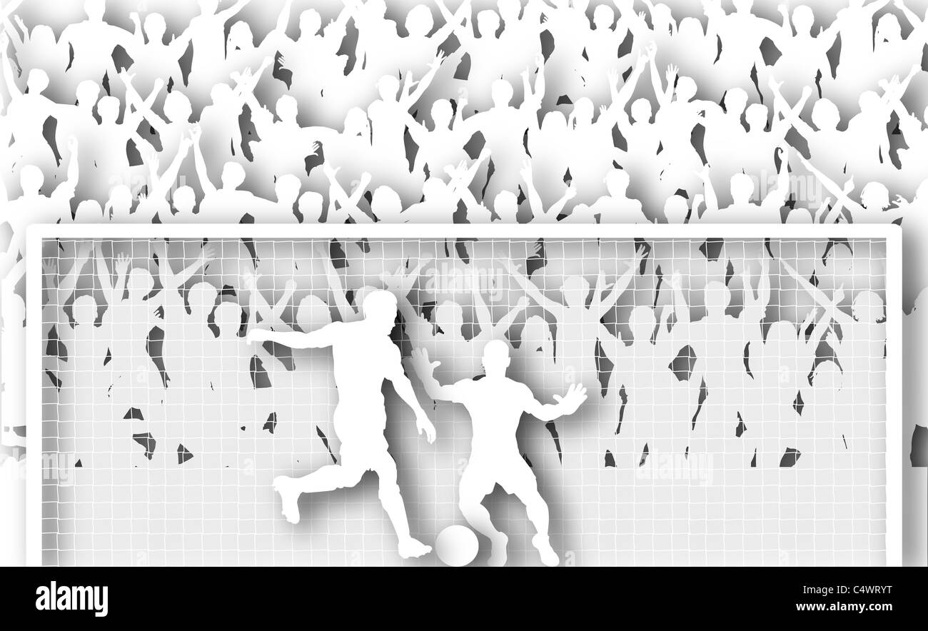 Illustration of a cheering crowd watching a penalty kick in a soccer ...