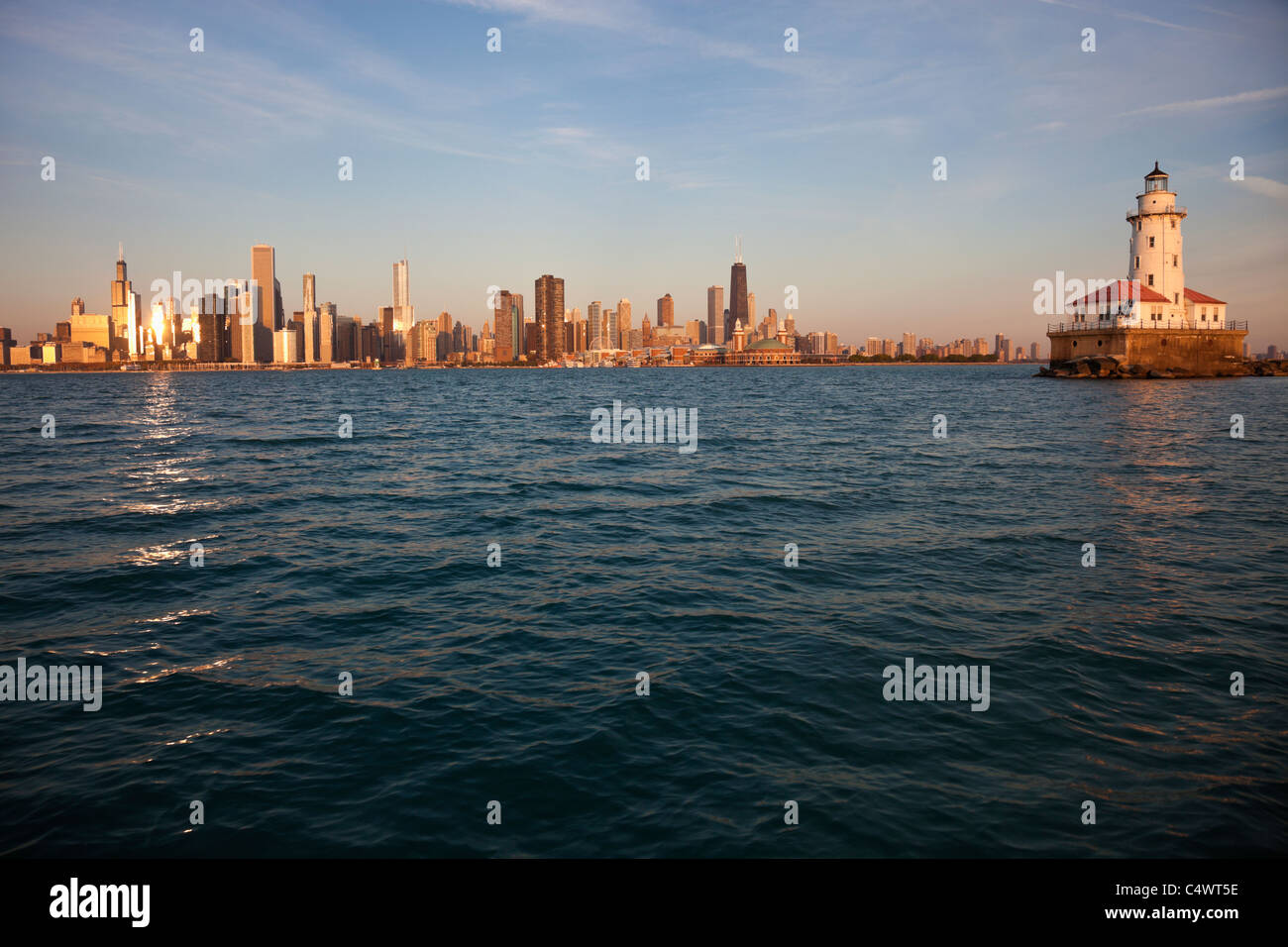 USA, Illinois, Chicago, City skyline over Lake Michigan Stock Photo - Alamy
