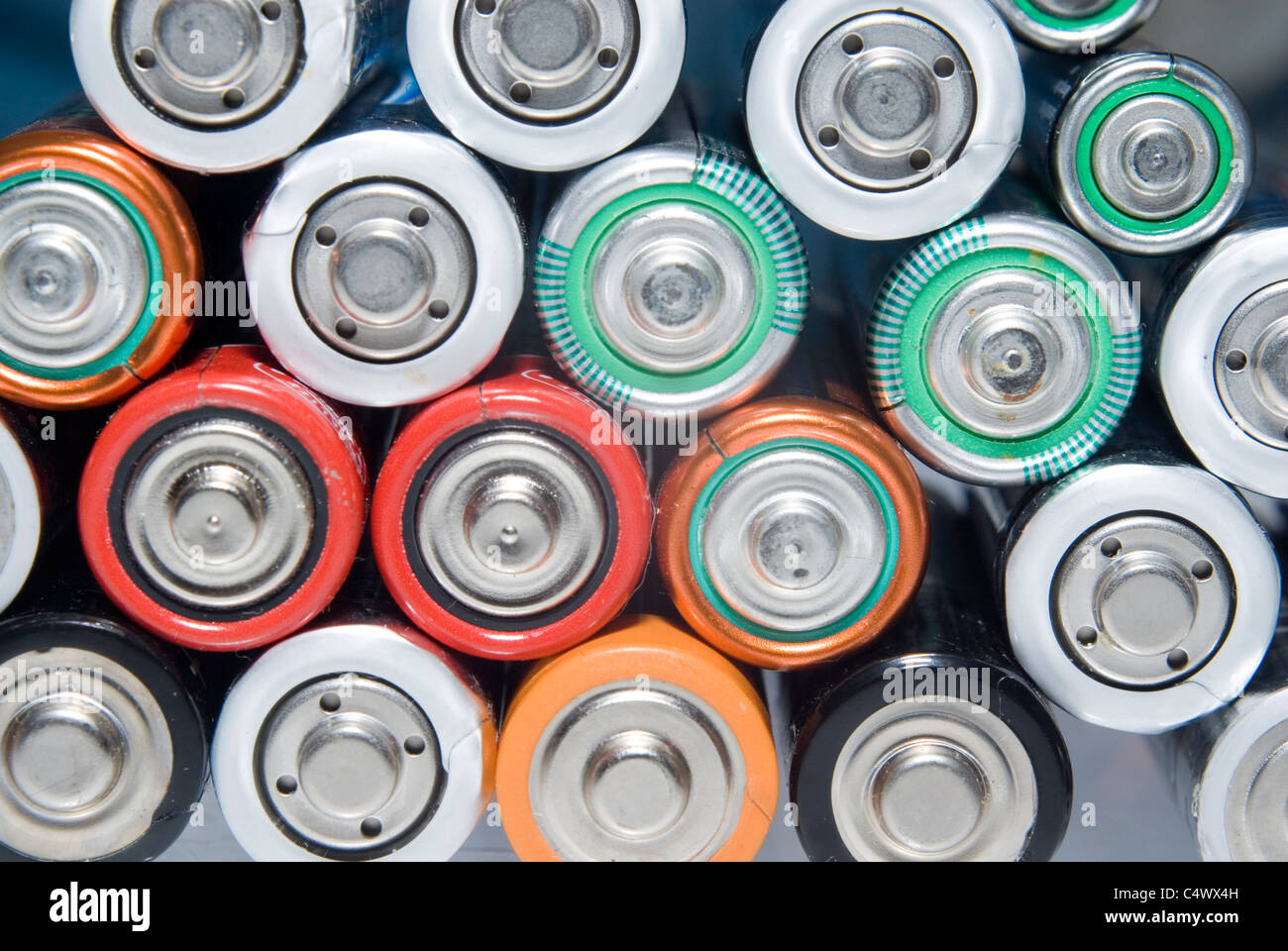 Close up on Stack of Batteries, Background Stock Photo - Alamy