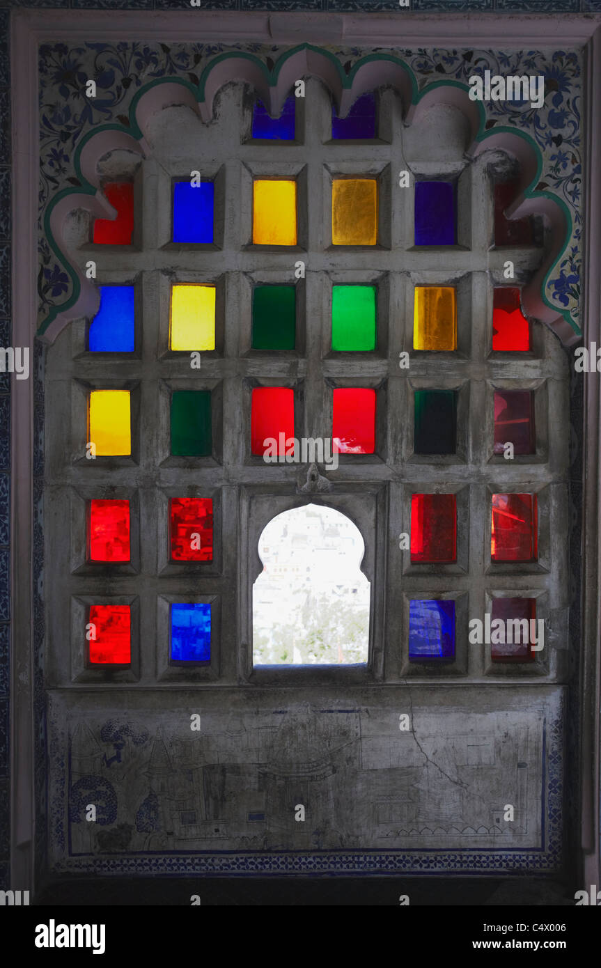 Stained glass window in City Palace, Udaipur, Rajasthan, India Stock ...