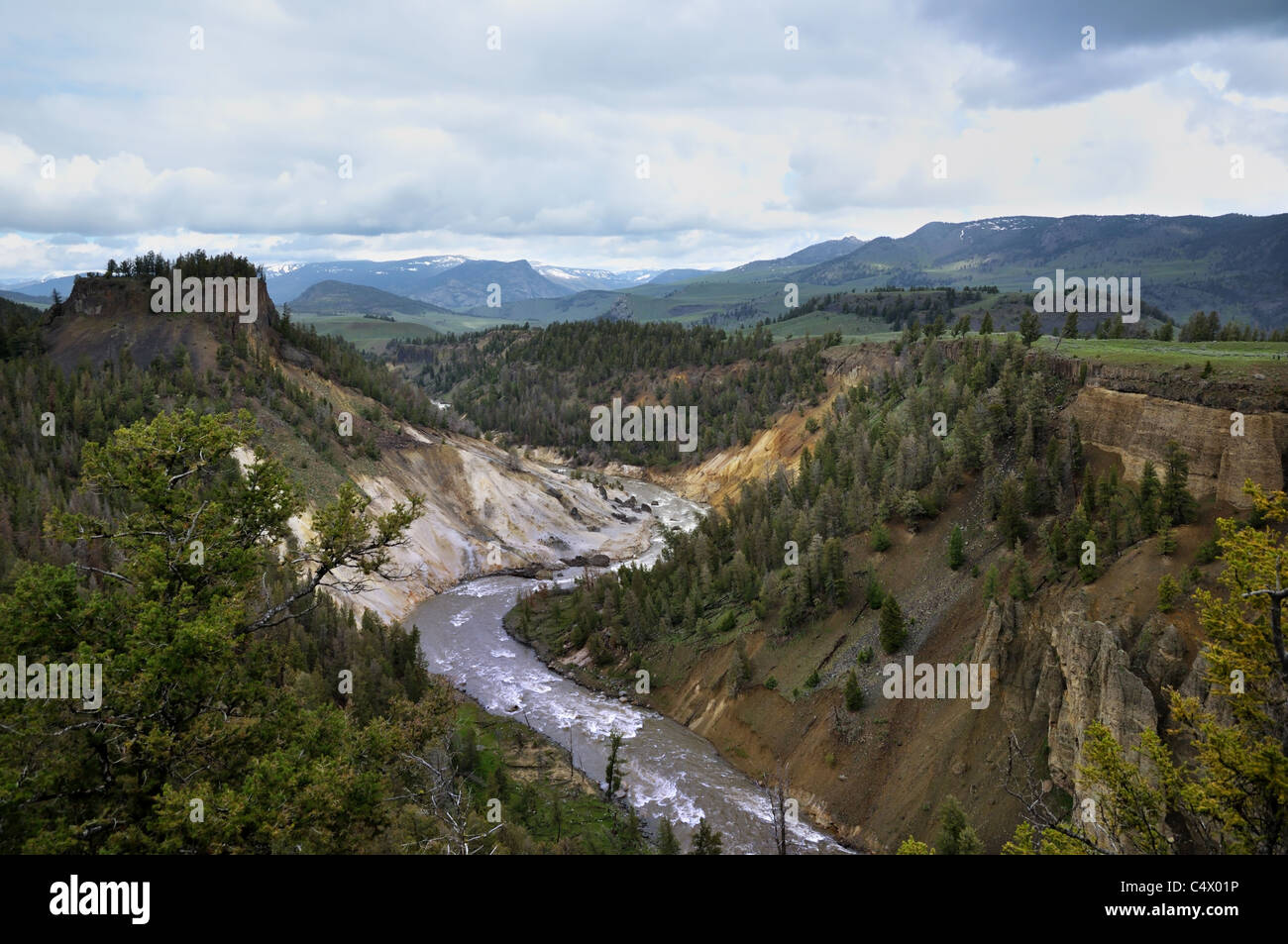 beautiful mountains landscape with river and forest Stock Photo - Alamy