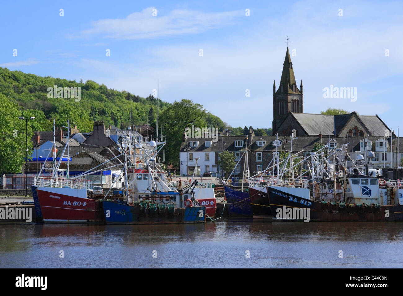 Fishing boats in harbour at Kirkcudbright, Dumfries and Galloway, South ...