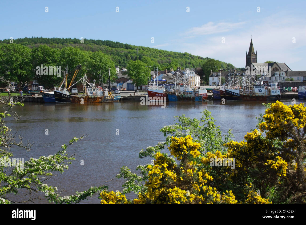 Fishing boats in harbour at Kirkcudbright, Dumfries and Galloway, South ...