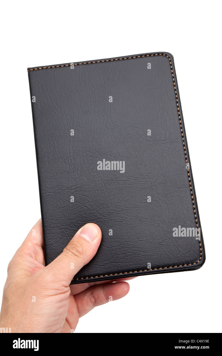 Black Leather Notebook with white background Stock Photo - Alamy