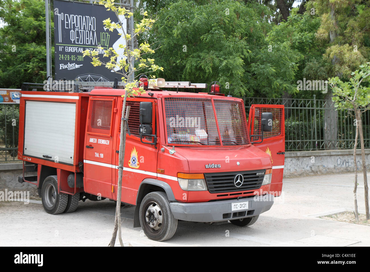 Firetruck near Acropolis in Athens, Greece Stock Photo - Alamy