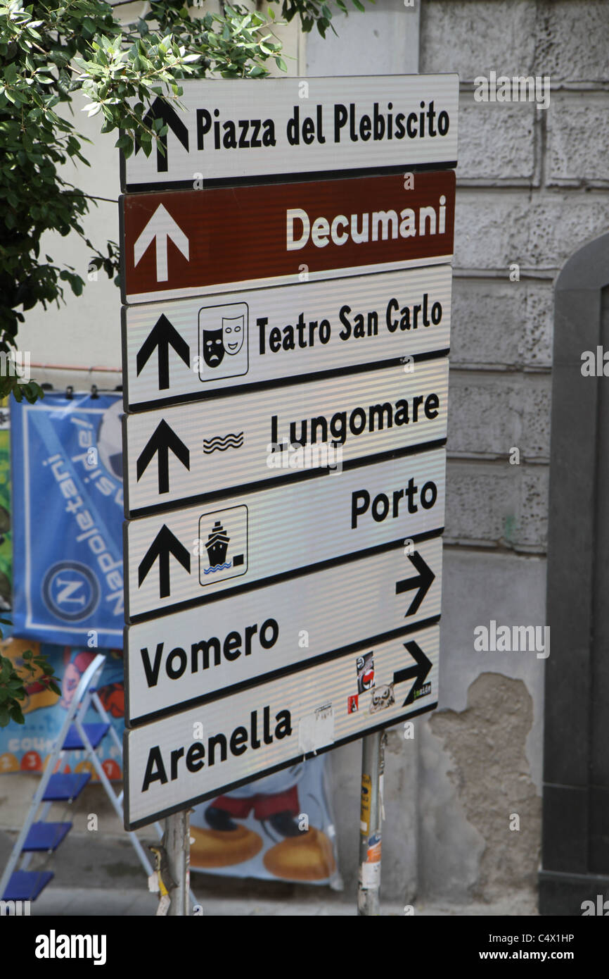 Sign with direction in the city center of Naples, Italy Stock Photo - Alamy