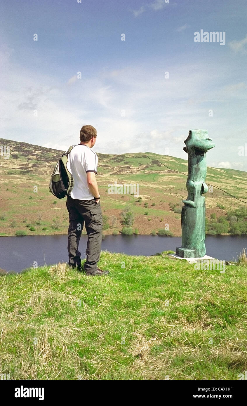 Rambler looking at Moore's 'Crucifix' Sculpture at Glenkiln Sculpture ...