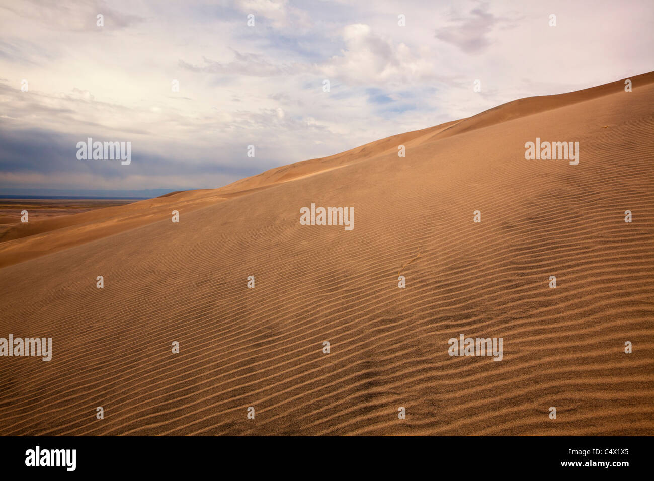 Panoramic big rolling Sand dunes with abstract shapes, lines and ...