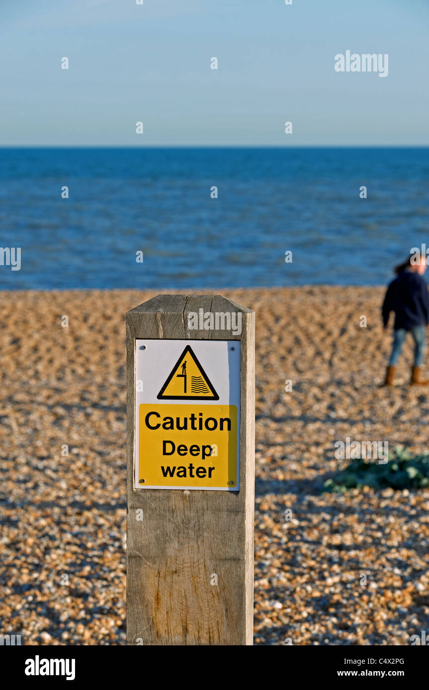 Caution deep water sign Stock Photo - Alamy