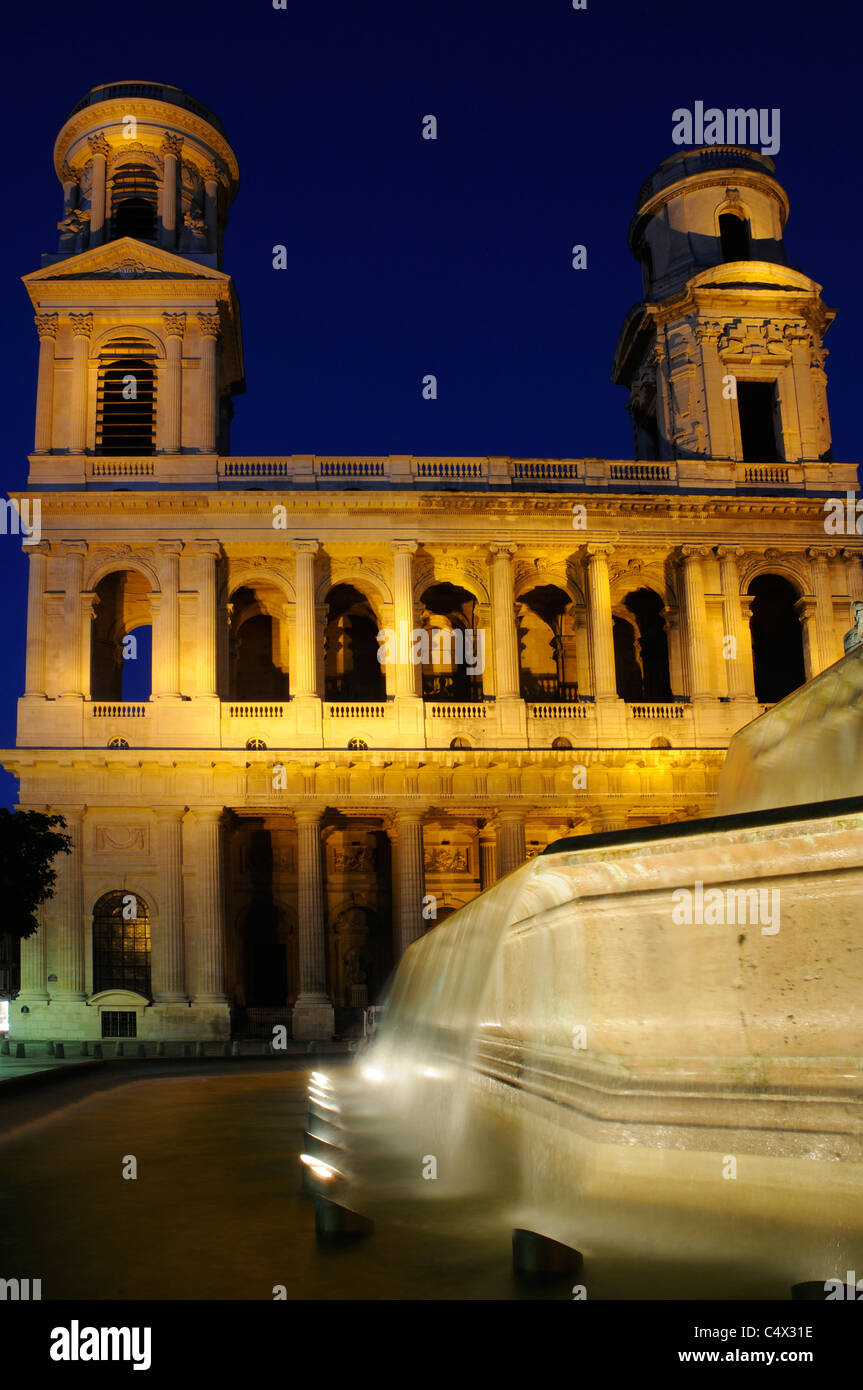 Saint Sulpice church at night Stock Photo - Alamy