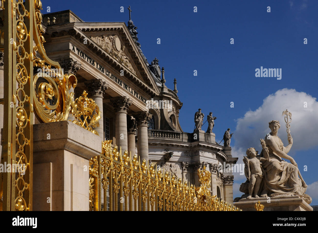 Ornate golden railings at the Chateau of Versailles near Paris Stock ...