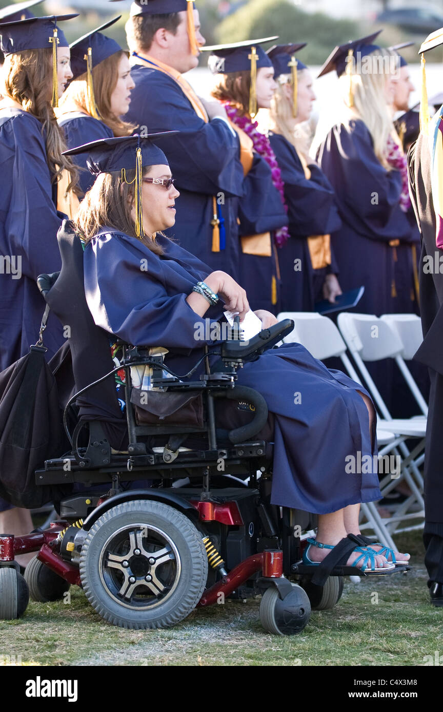 A handicapped woman graduating from Fullerton College, class of 2011 ...