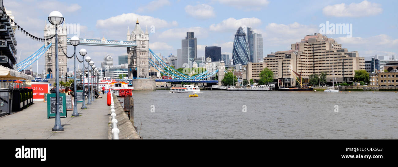 Butlers Wharf riverside walk Tower Bridge River Thames & City of London ...