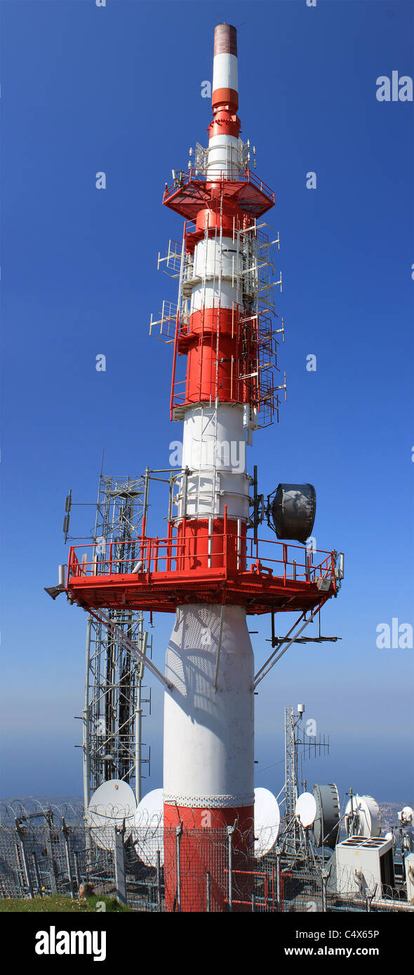 aerial view of a tower for telecommunication satellite Stock Photo - Alamy