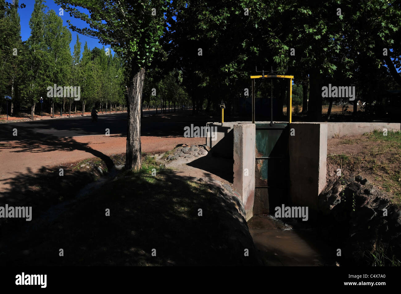 Sluice gate controlling irrigation water channels in trees, Avenida ...