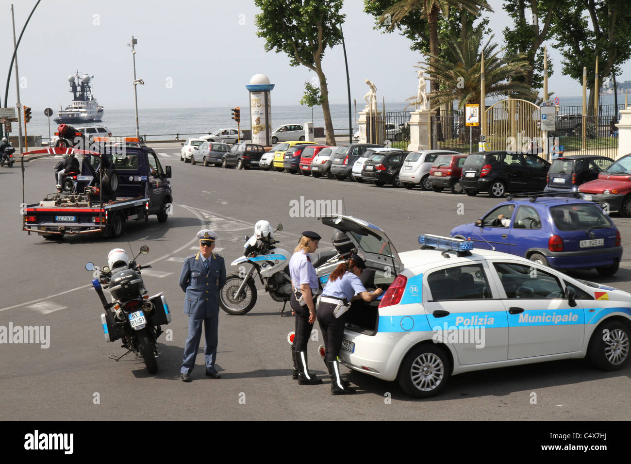 Police officers (polizia municipale) controlling traffic in Naples ...