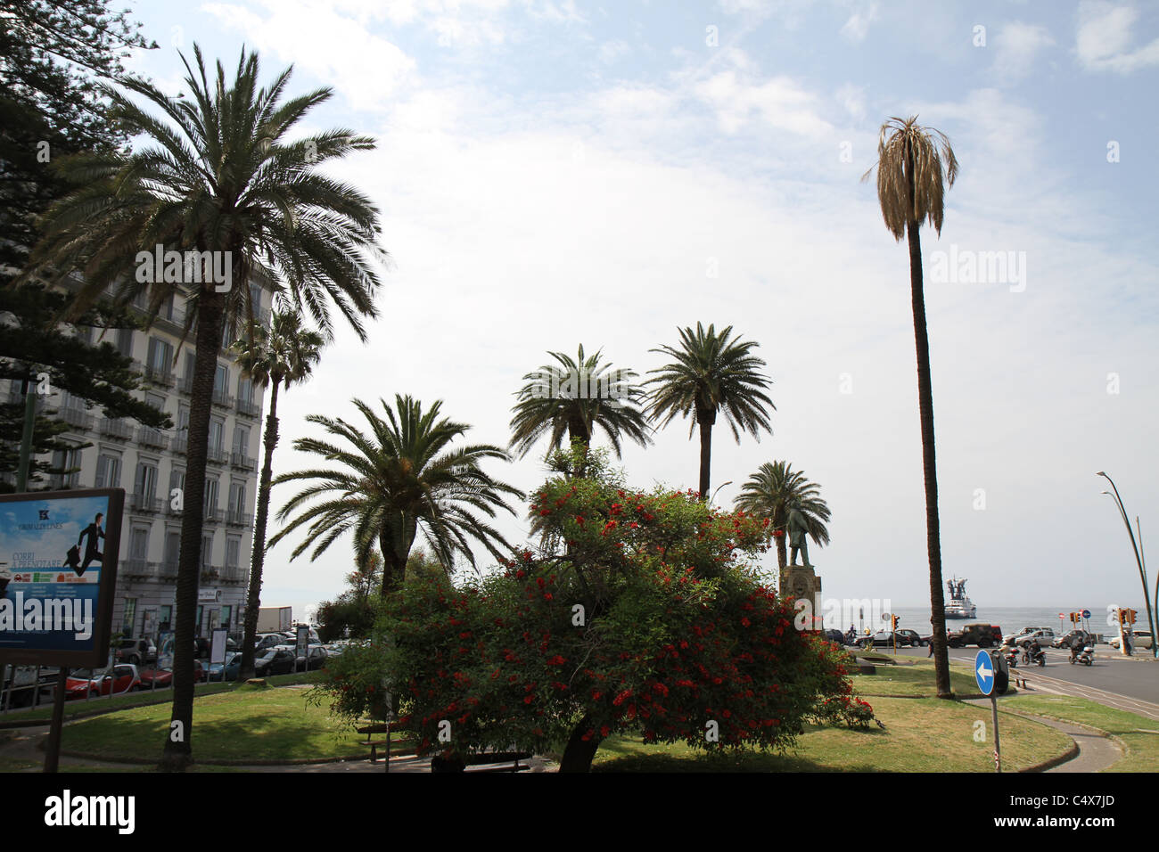 Roundabout with palmtrees near sea in Naples, Italy Stock Photo - Alamy