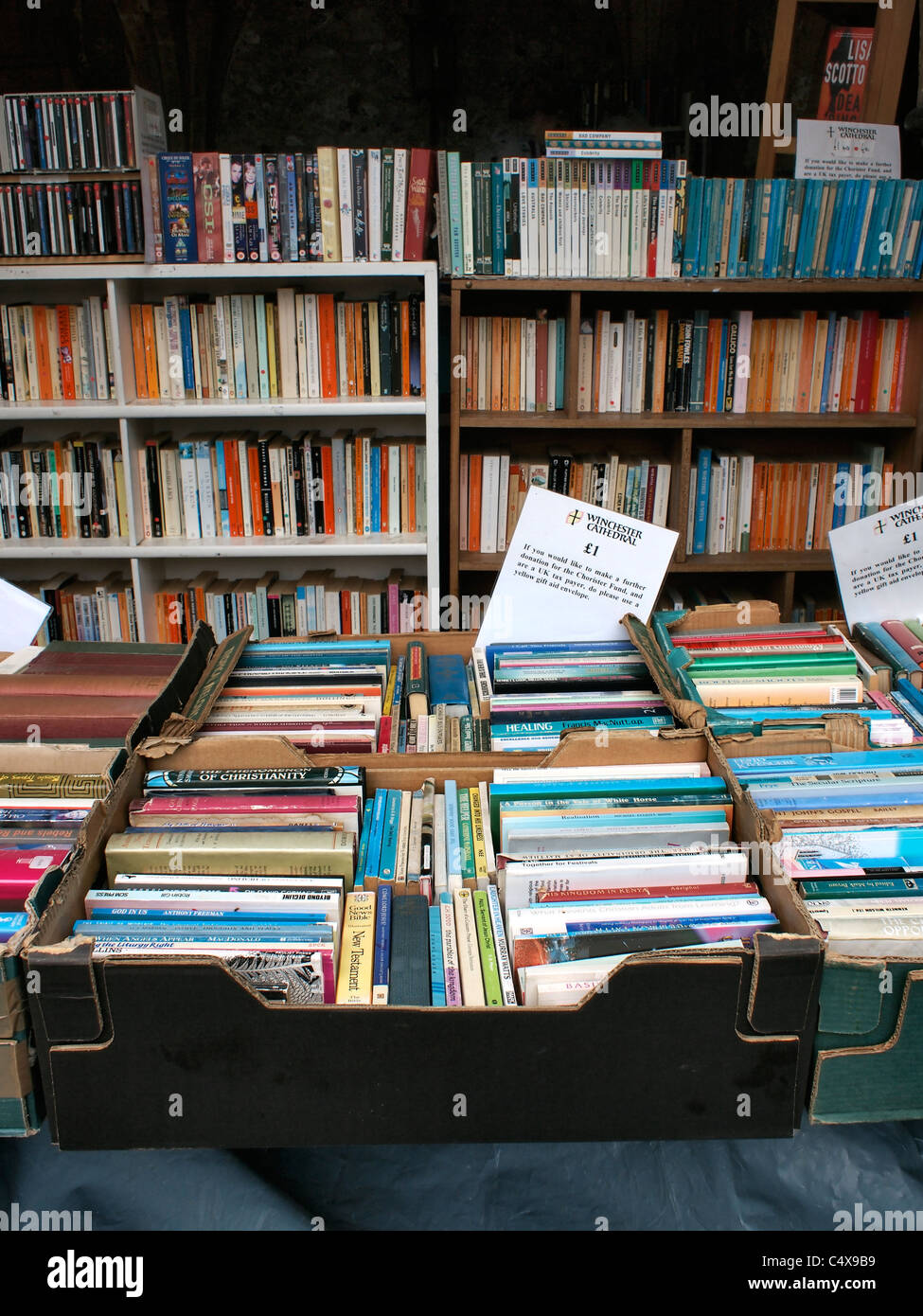Second hand books for sale on a charity stall Stock Photo - Alamy