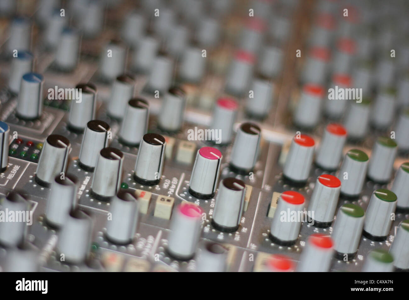 Close up of knobs on a music studio soundboard mixer Stock Photo - Alamy