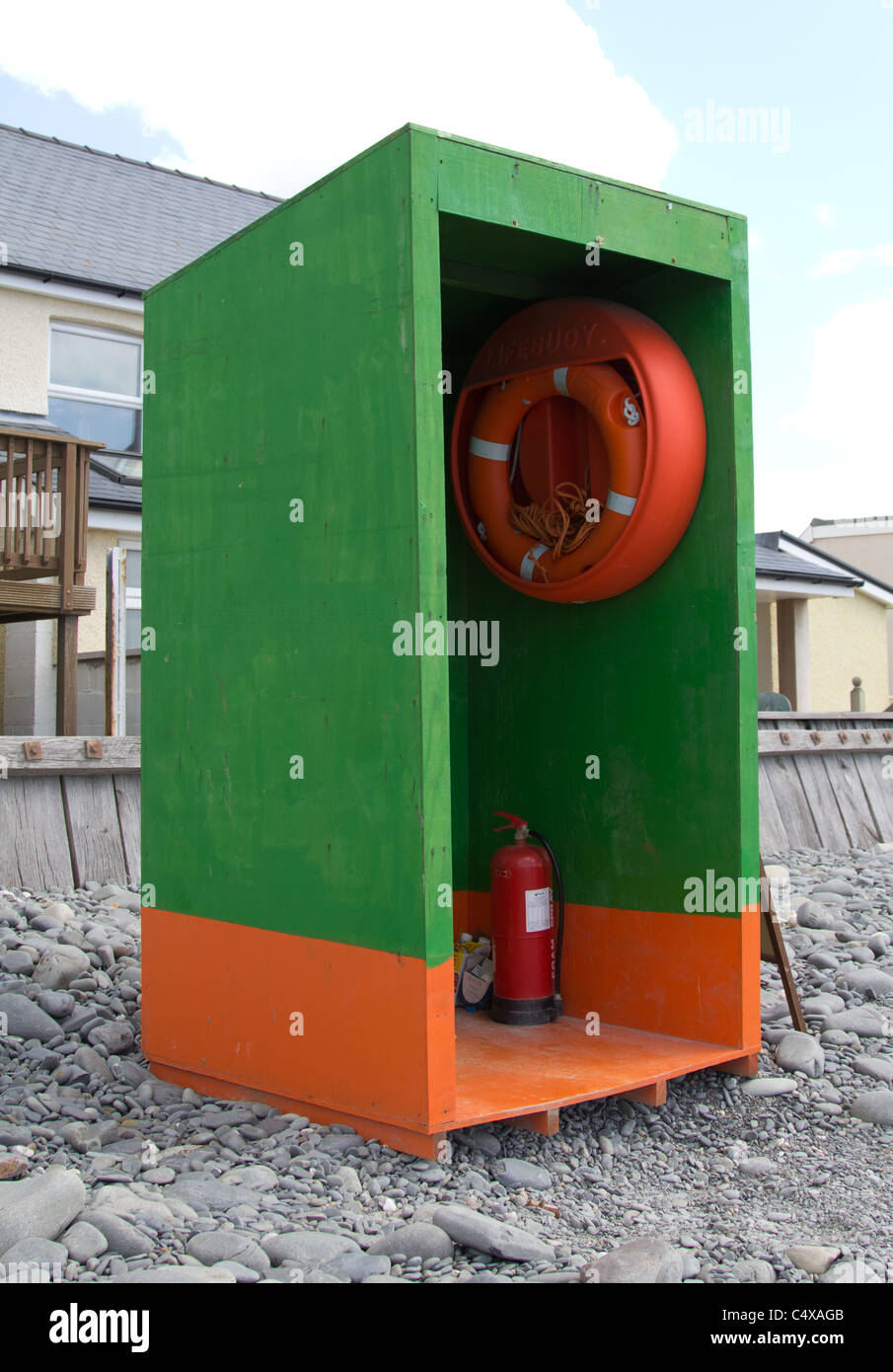Health and safety cubicle on Borth seafront Stock Photo - Alamy
