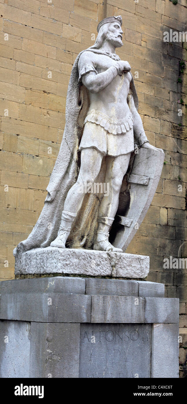 Monument to king Alfonso II of Asturias near Cathedral of San Salvador ...