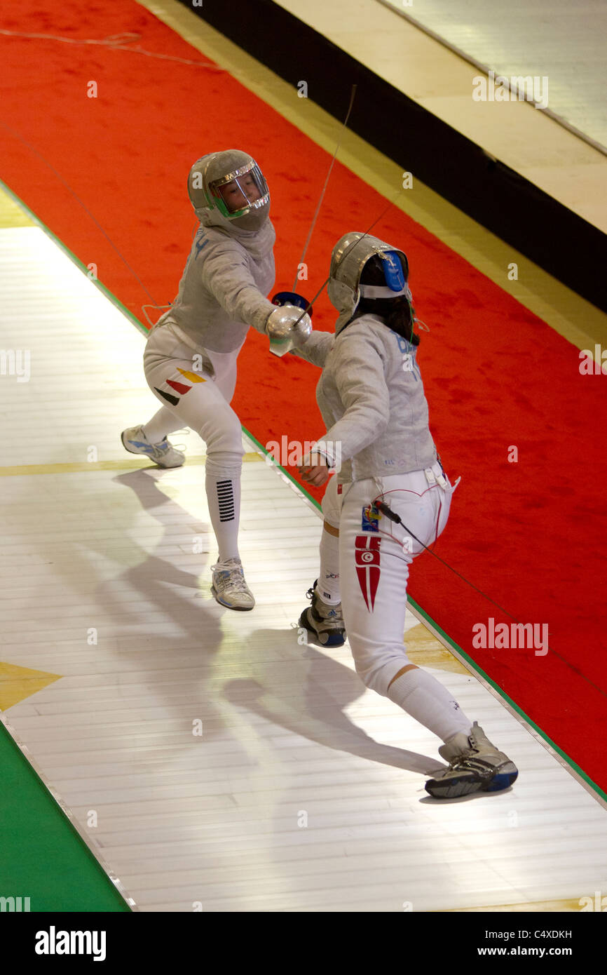 Anna Limbach (GER) competing against Azza Besbes (TUN) at the 2011 New ...