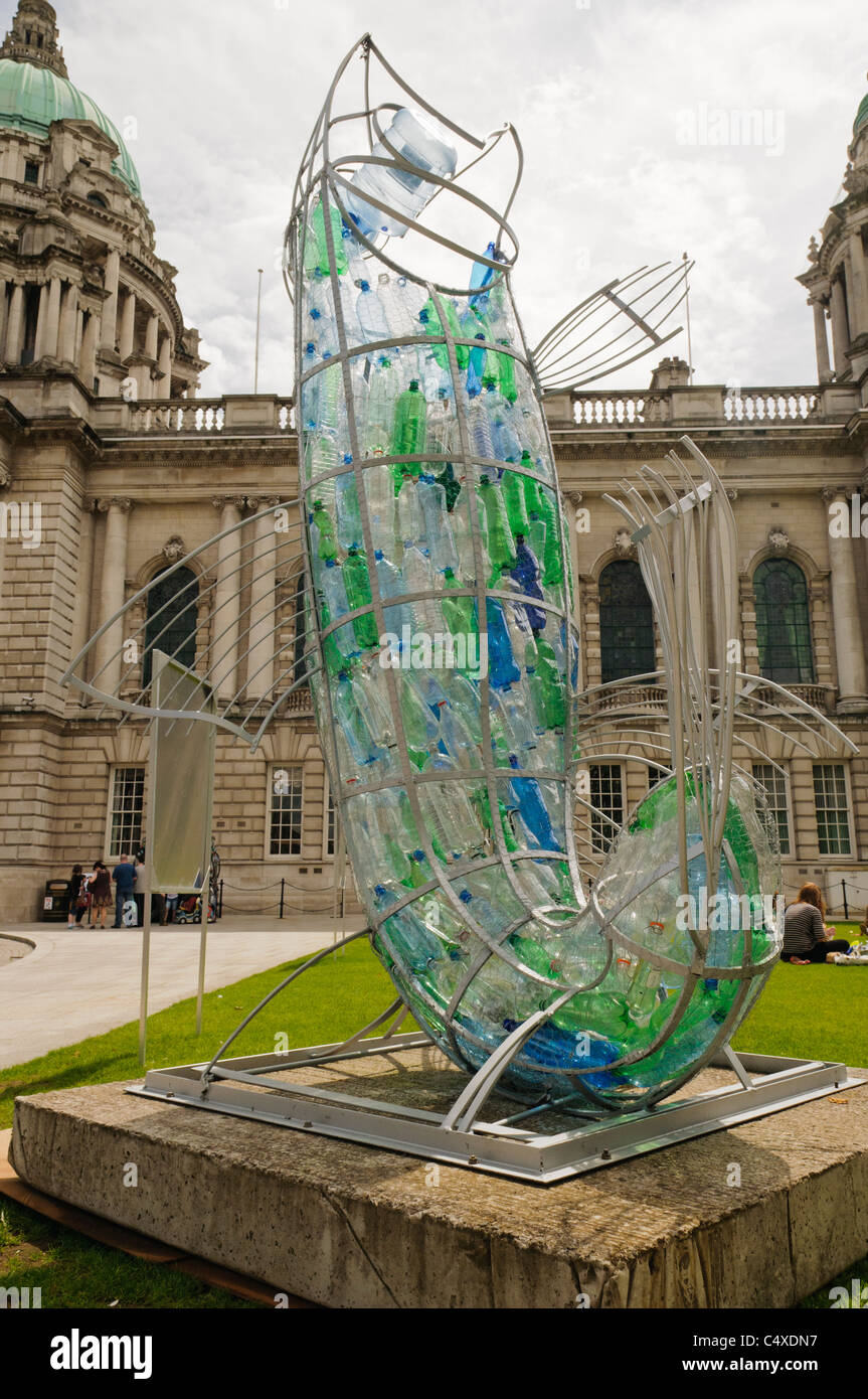 "Fish out of Water" sculpture made from empty water bottles ...