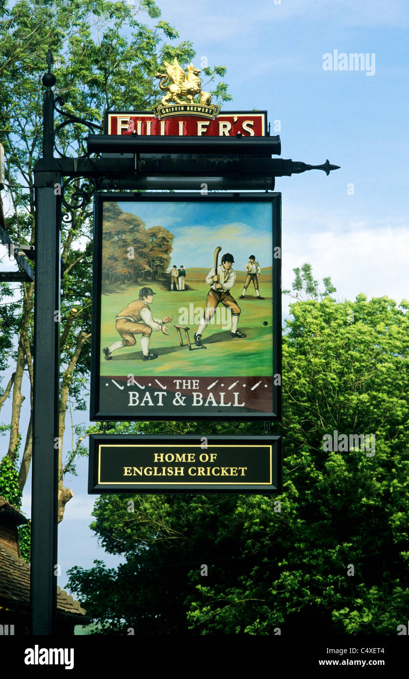 Hambledon, Hampshire, The Bat and Ball Pub, inn sign signs pubs Fullers ...