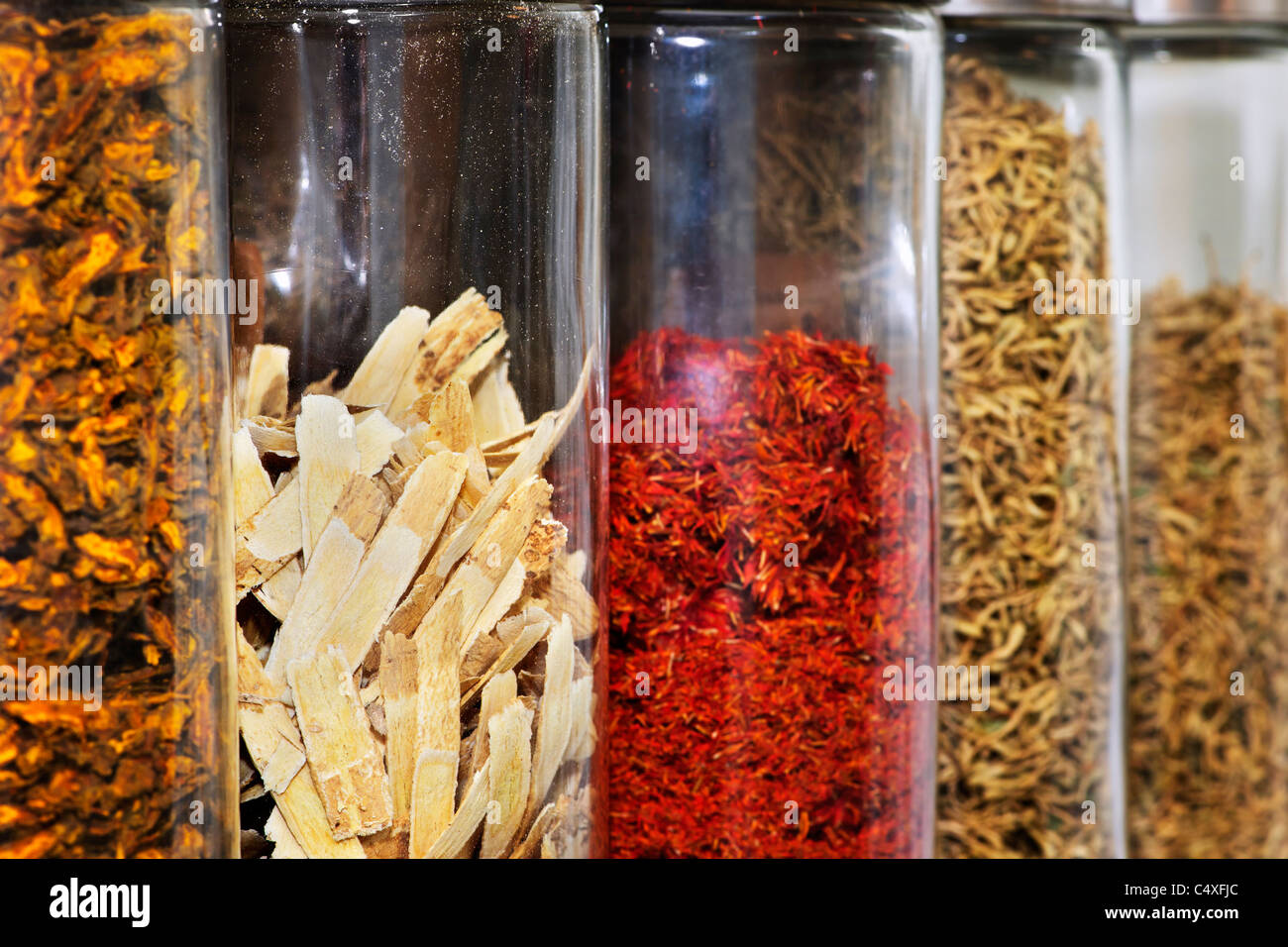 Traditional chinese medicine herbs and remedies in jars Stock Photo - Alamy