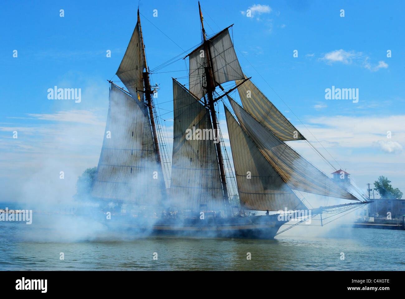 1812 Privateer Tall ship enters port of Rochester, New York US Stock ...